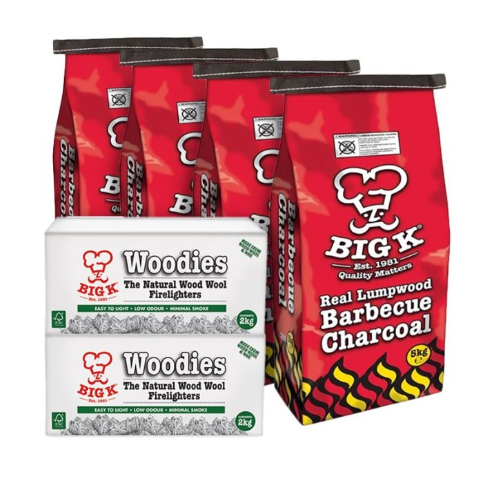 4 x Real Lumpwood Charcoal 5kg (CH05W) & 2 x Woodies Wood Wool ...